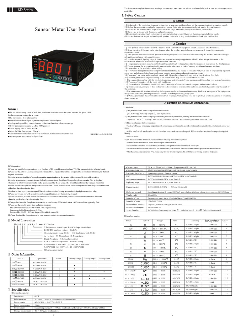 TOKY SD8 Sensor Meter | PDF | Electromagnetism | Manufactured Goods