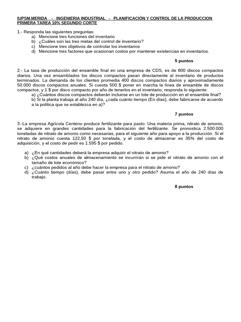 Primera Tarea Segundo Corte 10% | PDF | Negocios | Hogar, jardinería y bricolaje
