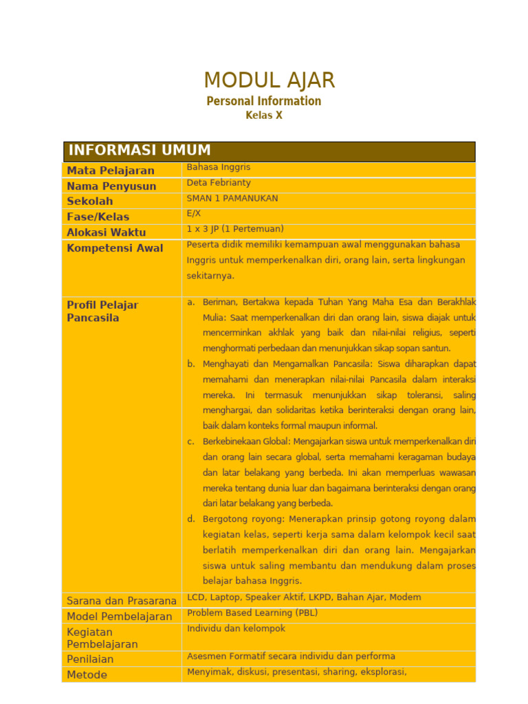 Modul Ajar Deta 2 | PDF | Karier & Perkembangan