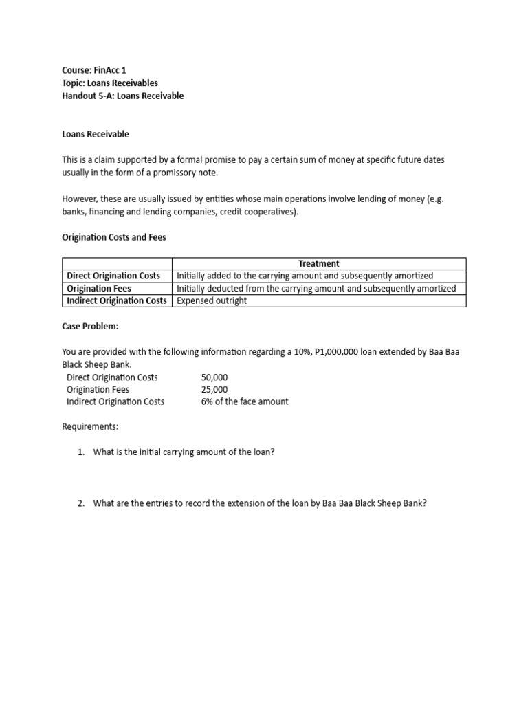 Handout 5A - Loans Receivable | PDF