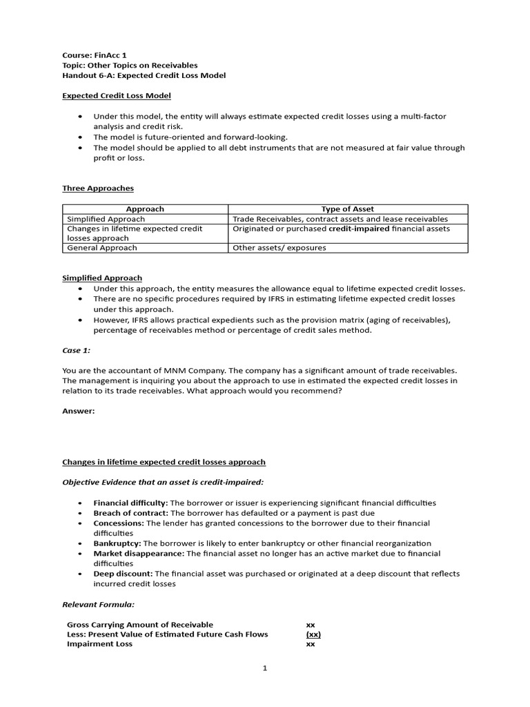 Handout 6A - Expected Credit Loss Model | PDF | Debits And Credits | Credit