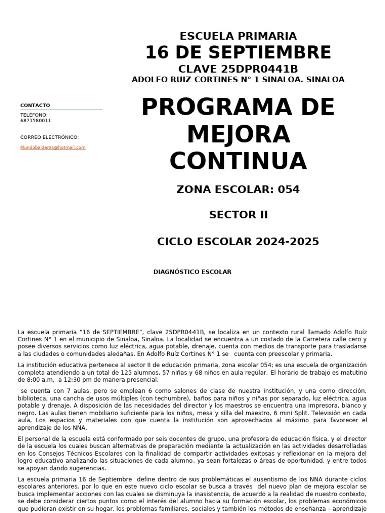 Programa de Mejora Continua 2024-2025 | PDF | Escuelas | Enseñando