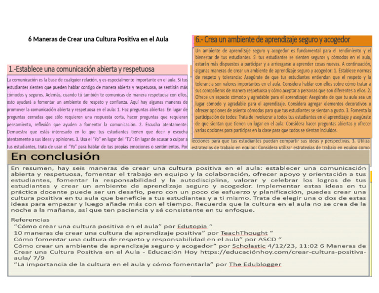 6 MANERAS DE CREAR UNA CULTURA POSITIVA EN El Aula | PDF