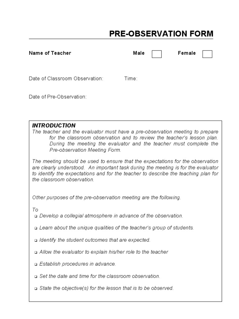 Pre-Observation and Post-Observation Guide | PDF | Teaching Method ...