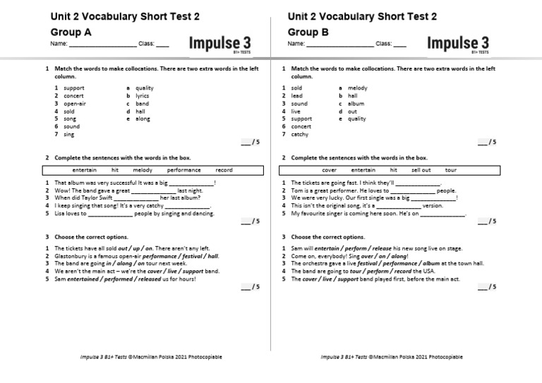 Unit 2 Vocabulary Short Test | PDF | Taylor Swift