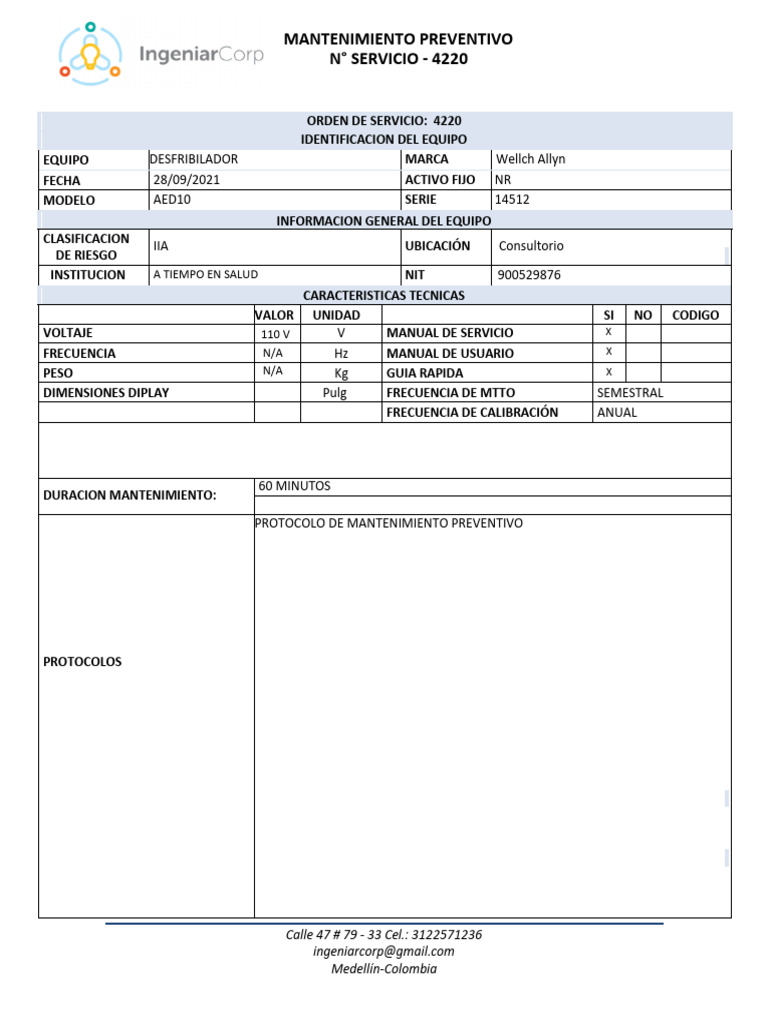 4220-09-21 Protocolo Mantenimiento DEA | PDF