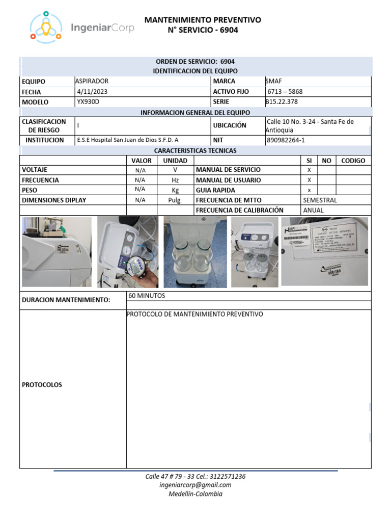6904-12-2023 Protocolo Mantenimiento Aspirador | PDF | Metrología