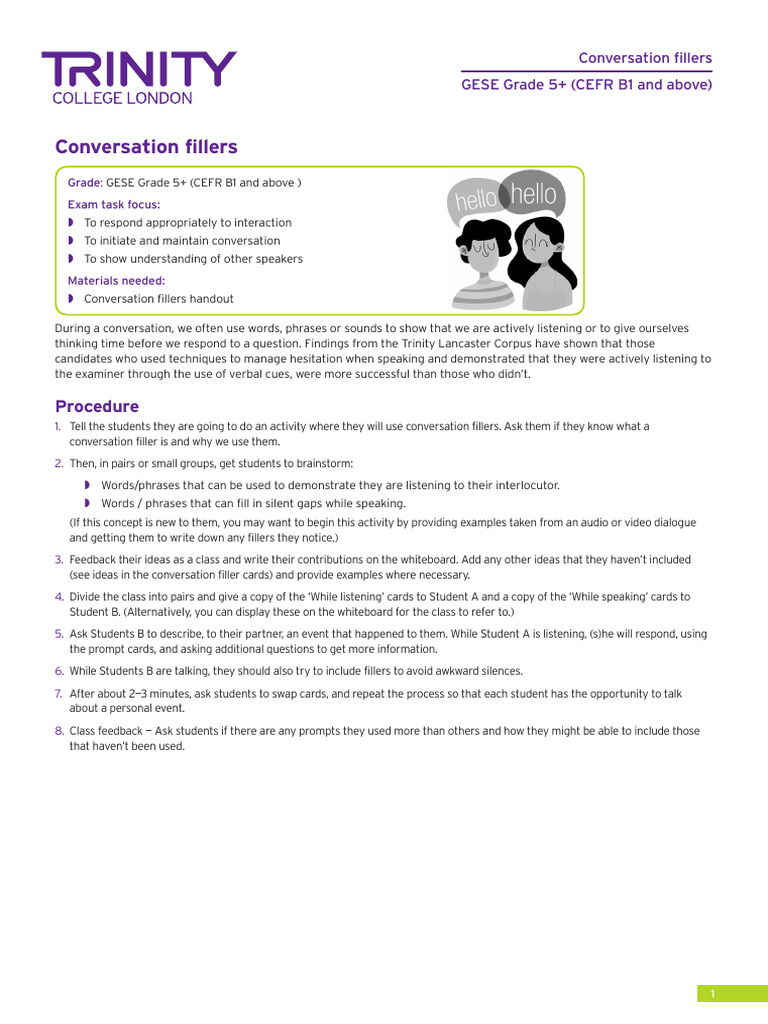 15 GESE G6 Conversation Fillers | PDF | Conversation | Human Communication
