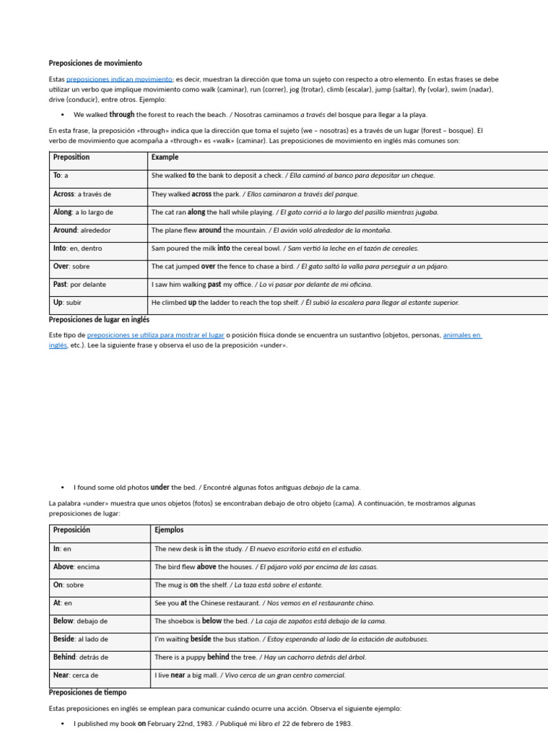 Preposiciones de Movimiento | PDF | Unidades Semánticas | Sintaxis