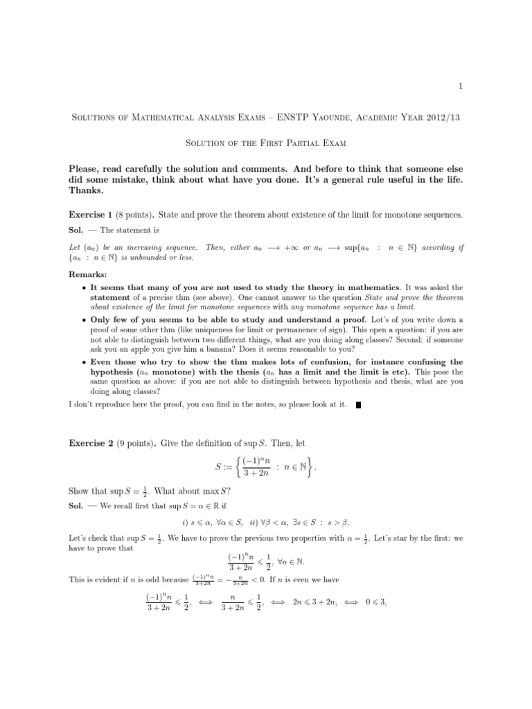 Analysis Solution | PDF | Mathematical Proof | Sequence