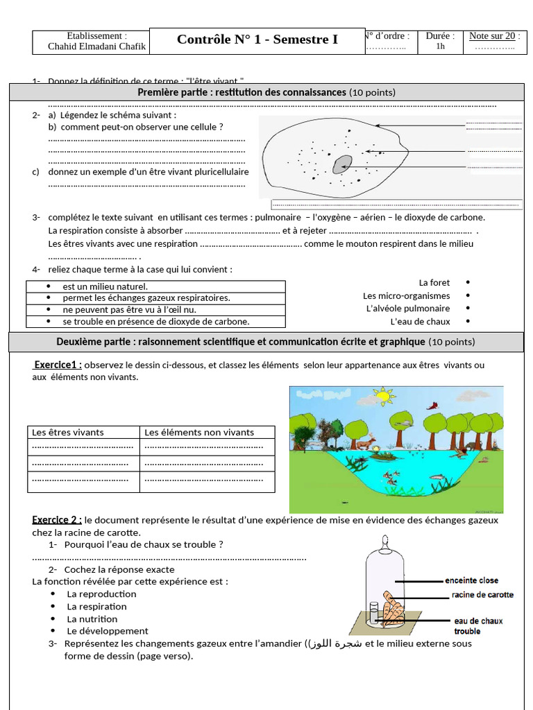 Controle1 1AC | PDF | Respiration | Respiration