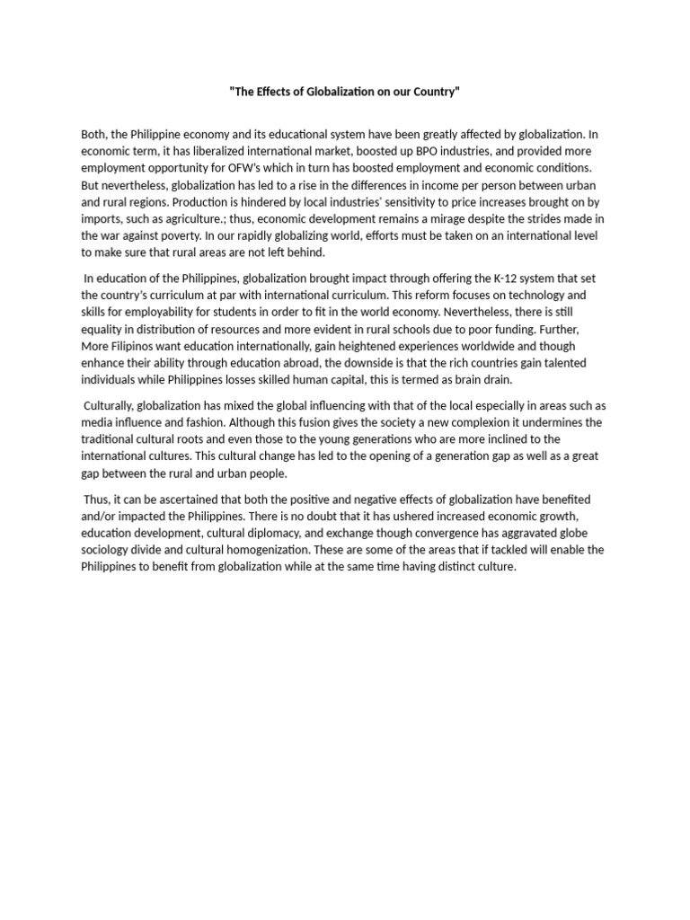 The Effects of Globalization | PDF | Globalization | Philippines