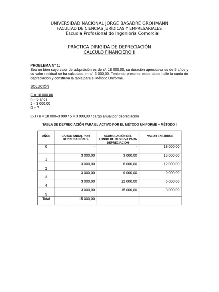 PD CF Ii DP N 02 001 2020 PR Ctica Dirigida Sobre Depreciaci N Problemas y Tablas | PDF ...