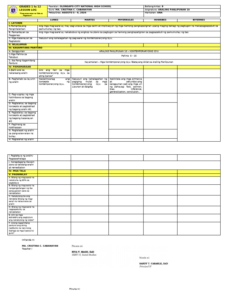 AP GRADE 10 DLL - Week2 | PDF