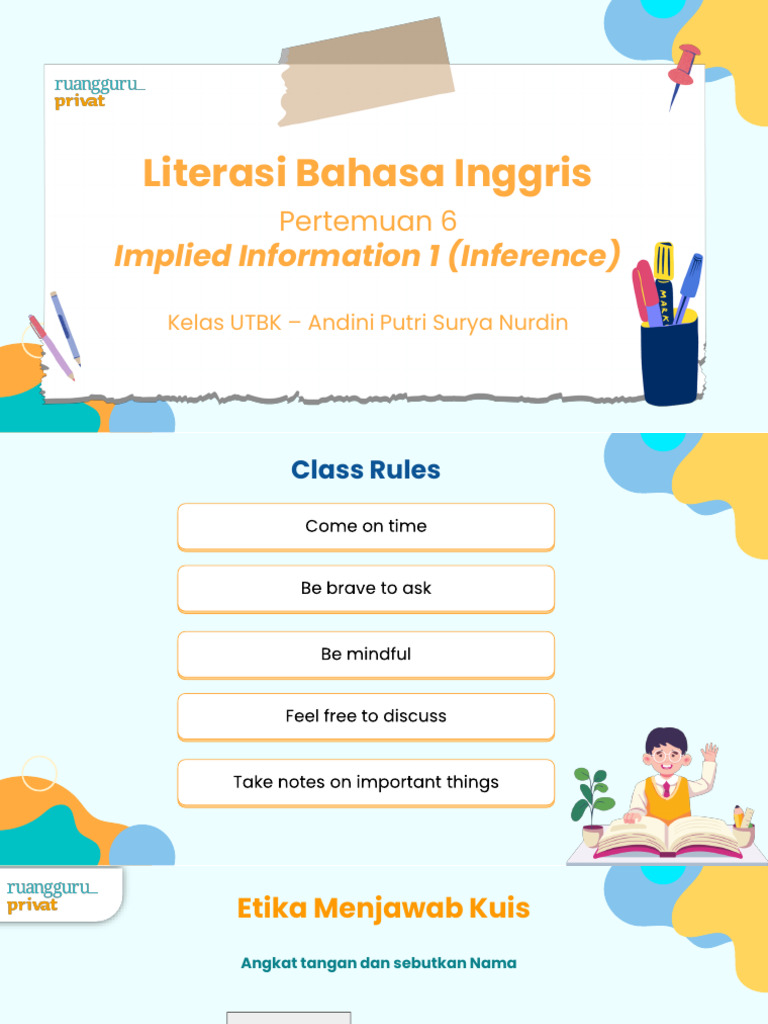Literasi Bahasa Inggris: Implied Information 1 (Inference) | PDF | Inference | Human Communication