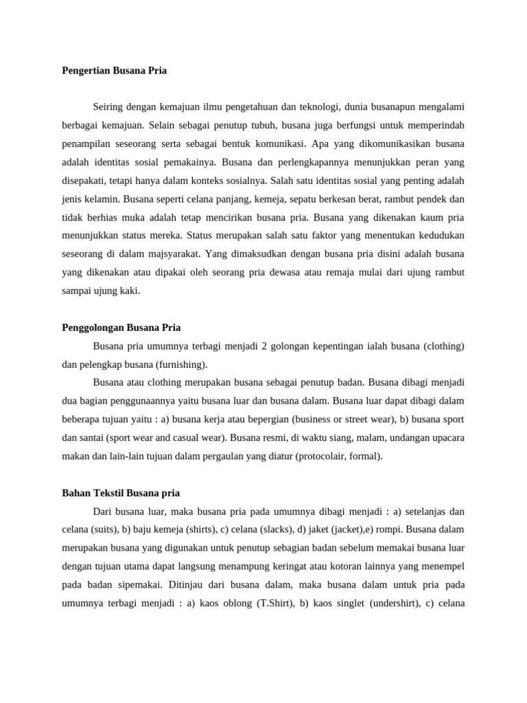 Pengertian Busana Pria | PDF