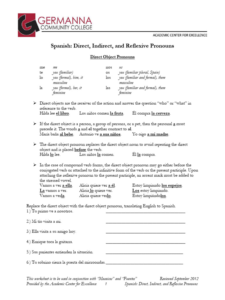 Spanish Pronouns Study Guide | PDF | Language Mechanics | Semantics