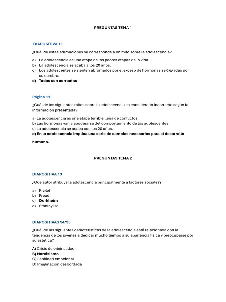 Preguntas Test Examen Adp | PDF | Adultos | Memoria