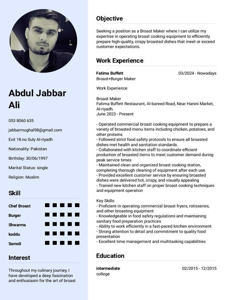 Broast Chef Job Application | PDF | Culinary Arts | Cooking