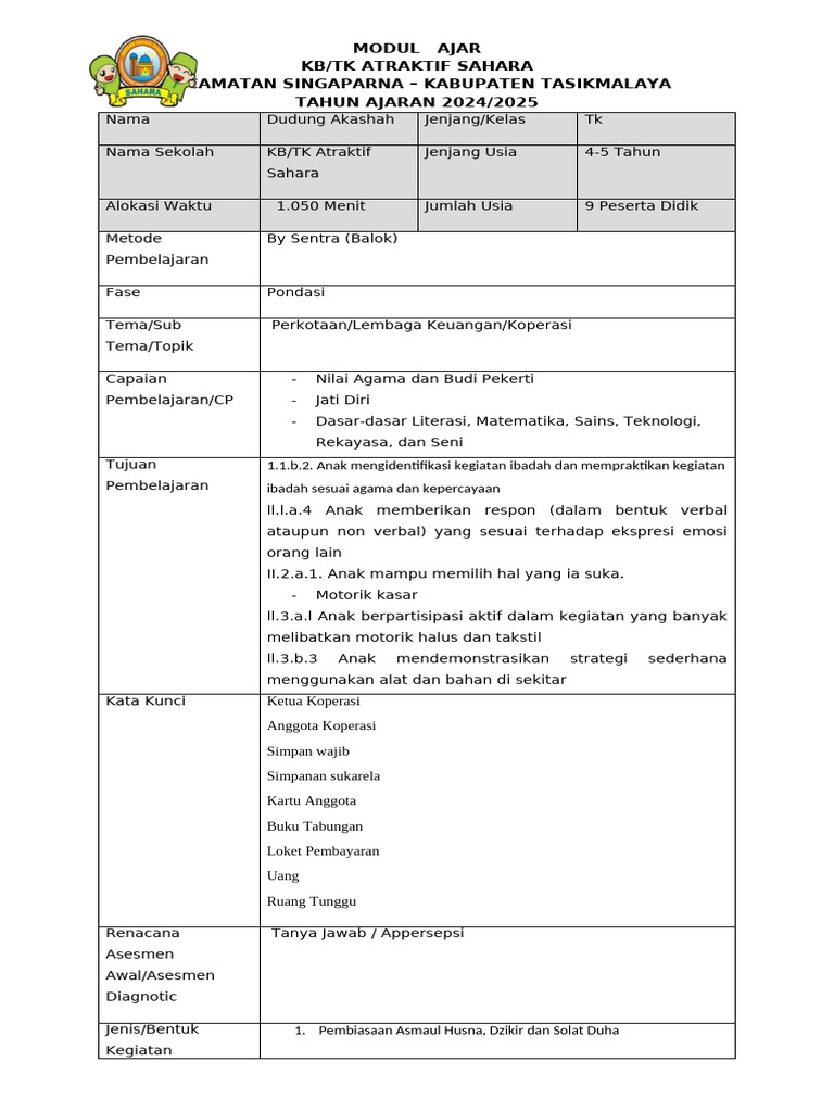 D-Modul Ajar - Sentra Balok | PDF