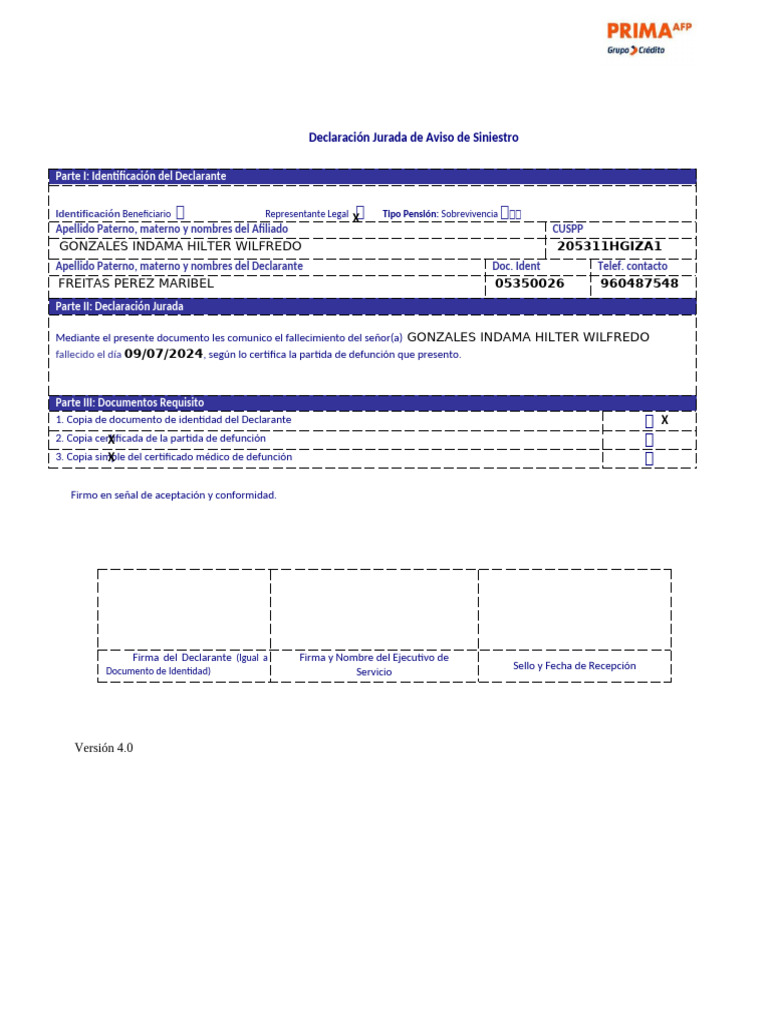 Aviso de Siniestro de Un Afiliado | PDF