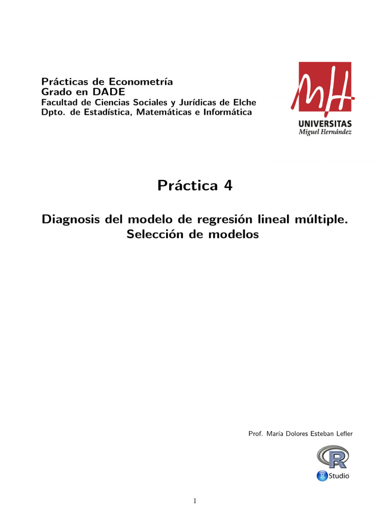 Practica4.Diagnosis Seleccion Modelos Reg Lineal Multiple | PDF | Coeficiente de determinación ...