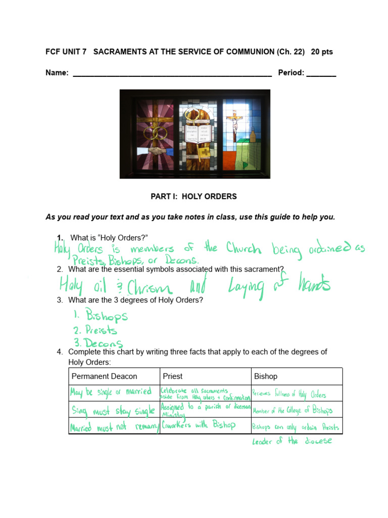 CH 22 Worksheet | PDF | Deacon | Catholic Church