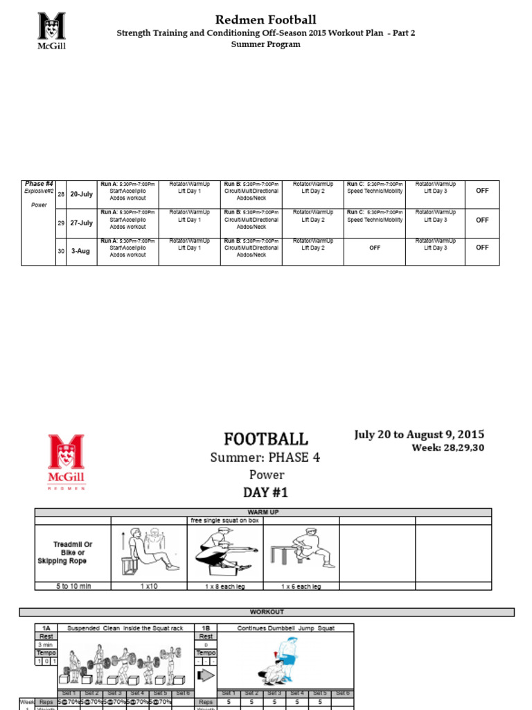 Redmen Football 2015 Off-Season Workout Plan | PDF | Physical Exercise ...