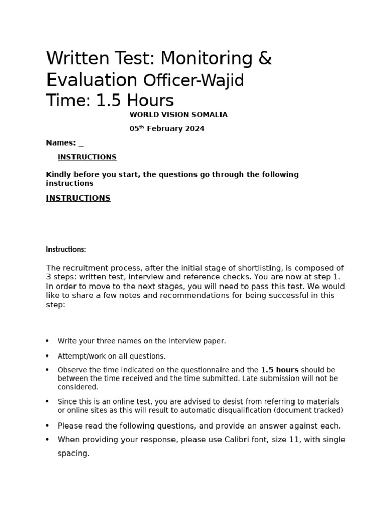 Written Test for Monitoring Officer Role | PDF
