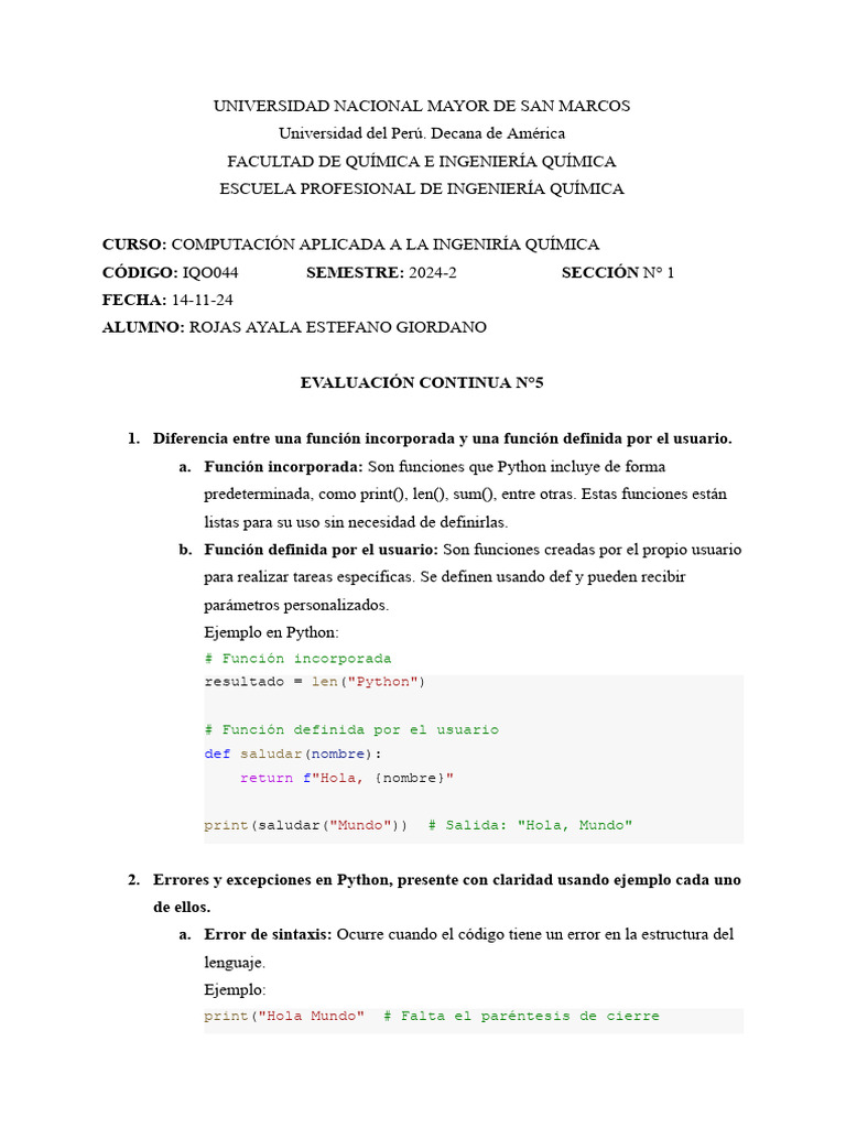 Evaluación Continua N°5 | PDF | Python (lenguaje de programación) | Ph