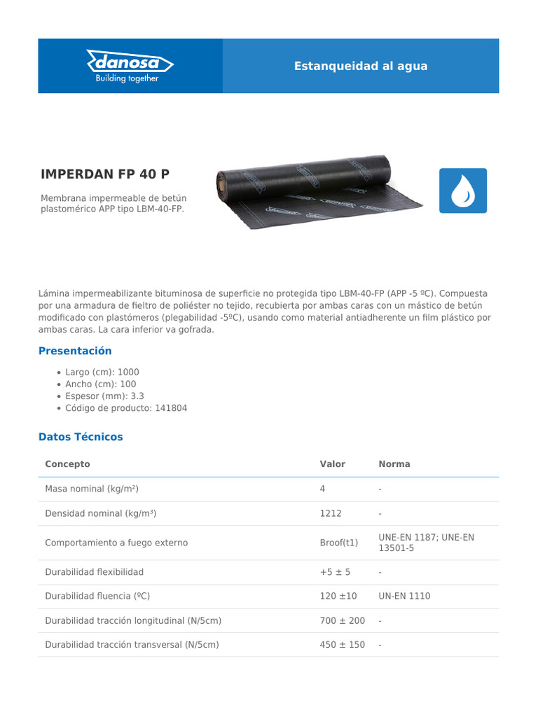 Membrana Impermeable IMPERDAN FP 40 P | PDF | Techo | Hormigón
