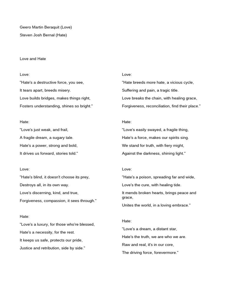 Love Hate | PDF | Poetry