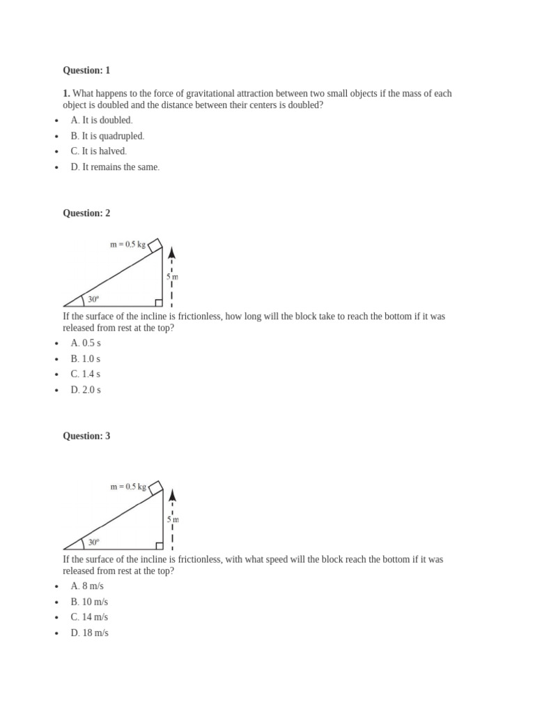 Physics Multiple Choice Questions | PDF | Force | Tension (Physics)