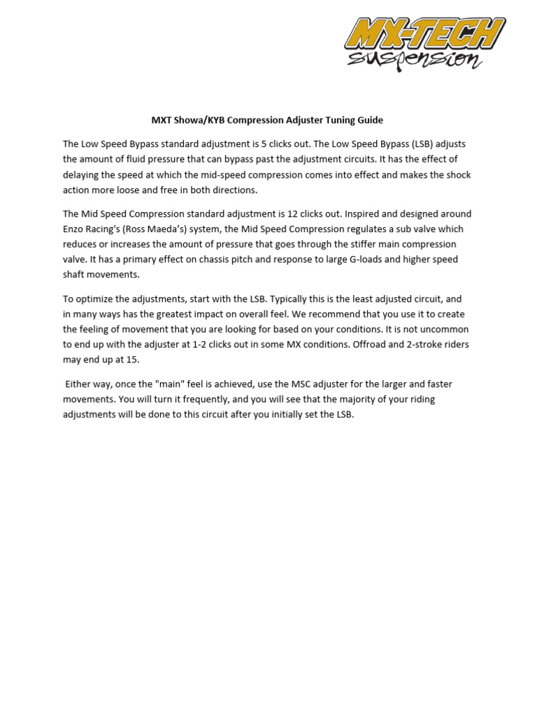 MXT Showa KYB Adjuster Tuning Guide | PDF | Computers