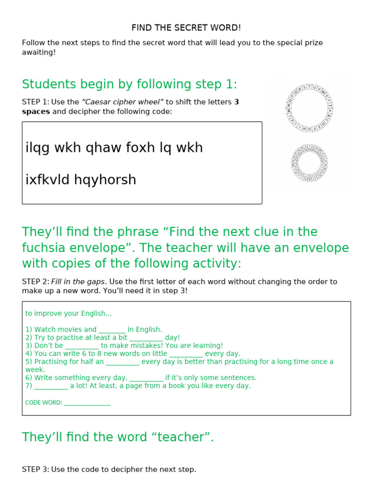 Secret Word Challenge for Students | PDF