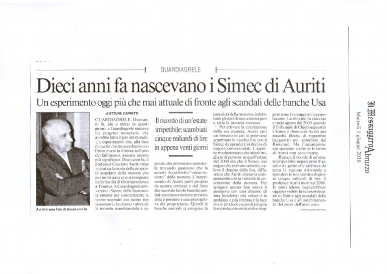 Dieci Anni Fa Nascevano I Simec Di Auriti - Il Messaggero Abruzzo | PDF
