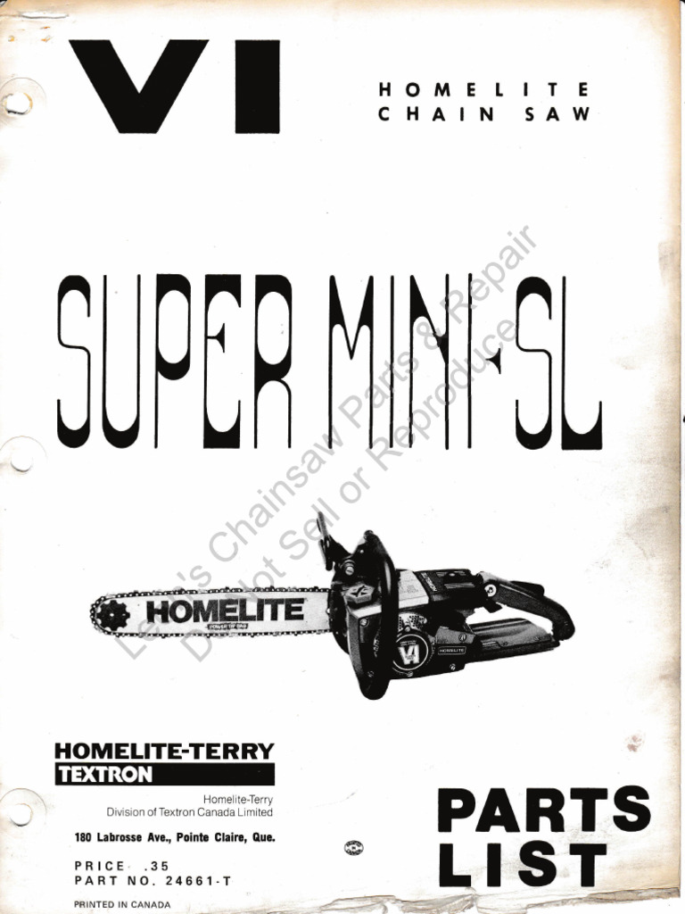 Homelite-Terry VI Super Mini SL Chainsaw Ipl 24661-t | PDF