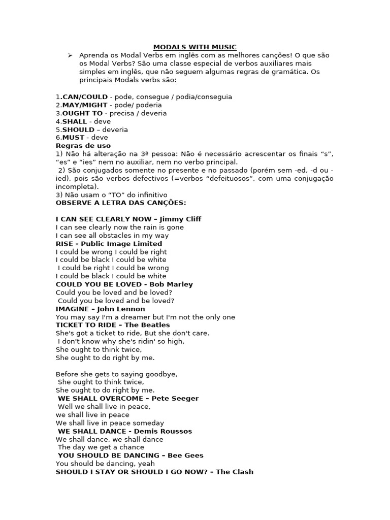 Modals With Music | PDF | Language Arts & Discipline | Art