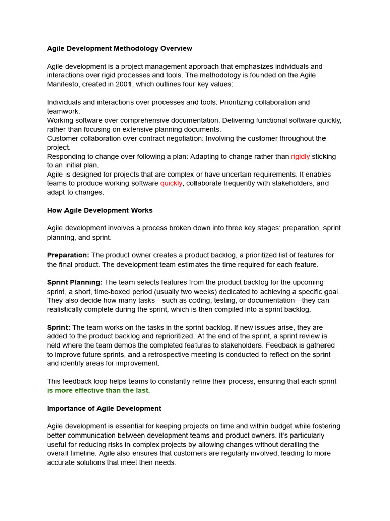 Agile Development Methodology Overview | PDF | Agile Software Development | Scrum (Software ...