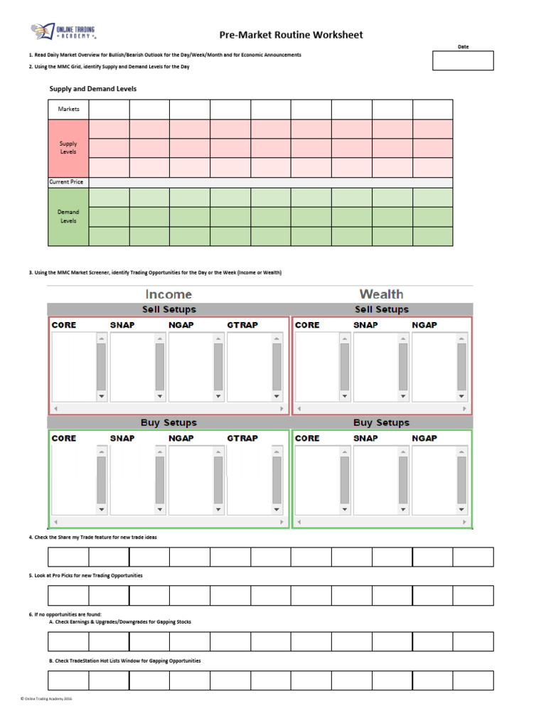 Pre-Market Routine Worksheet | PDF | Finance & Money Management