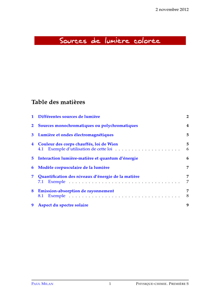 Sources de lumière et leurs caractéristiques | PDF | Lumière | Spectre ...