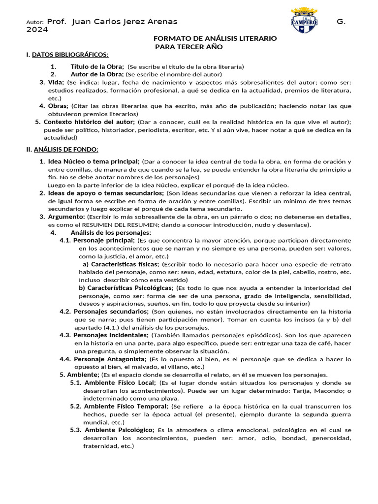 Formato de Análisis Literario 3ro | PDF | Narración | Autor