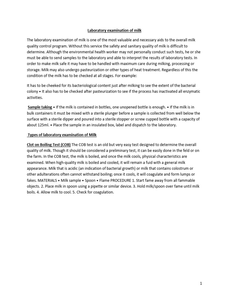 Milk Quality Laboratory Tests Guide | PDF | Milk