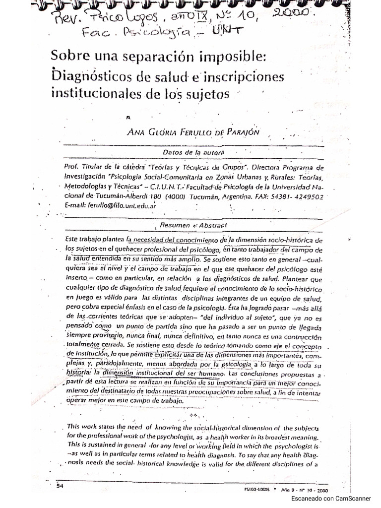 Ferullo de Parajon, A. Sobre Una Separacion Imposible. Diagnóstico de ...