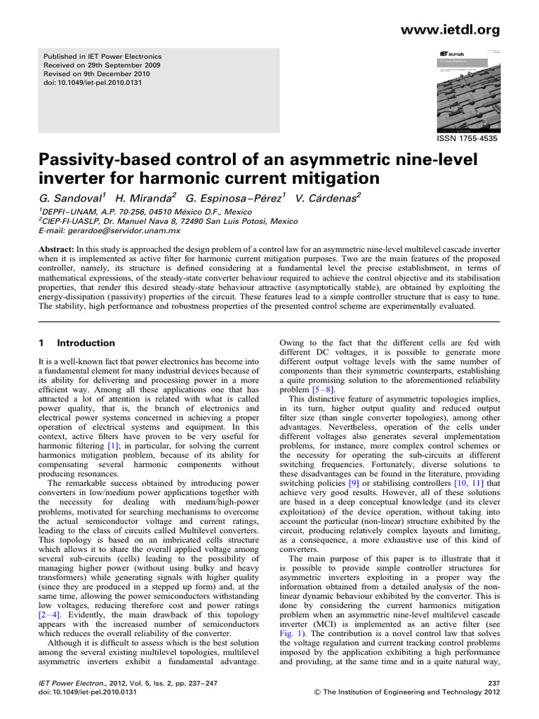 2012 (IET) Passivity Based Control of An Asymmetric Nine Level Inverter | PDF | Power Inverter ...