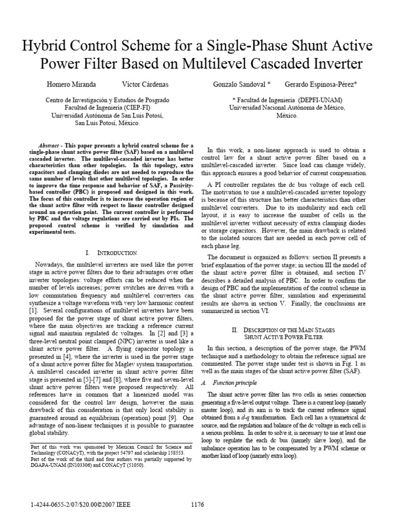 2007 (PESC) Hybrid Control Scheme For A Single-Phase Shunt Active Power Filter Based On ...