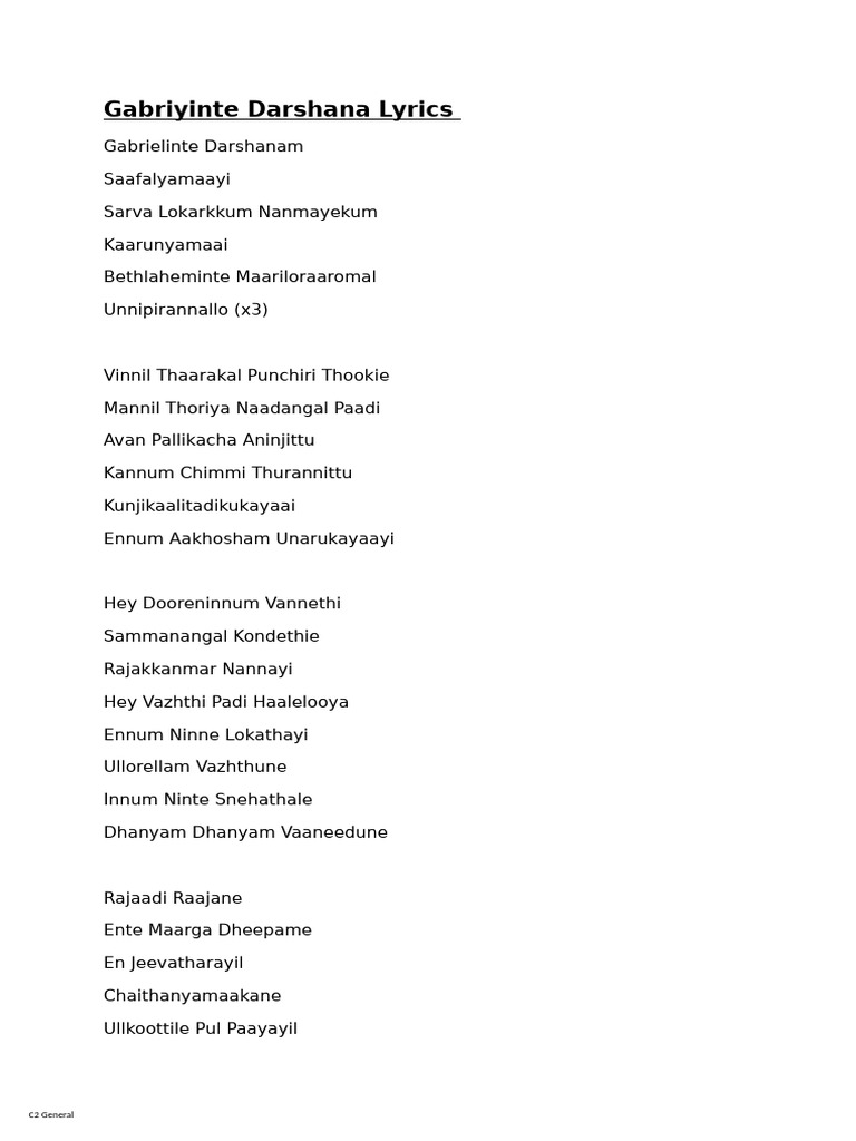 Malayalam Christmas Carol Song Lyrics | PDF