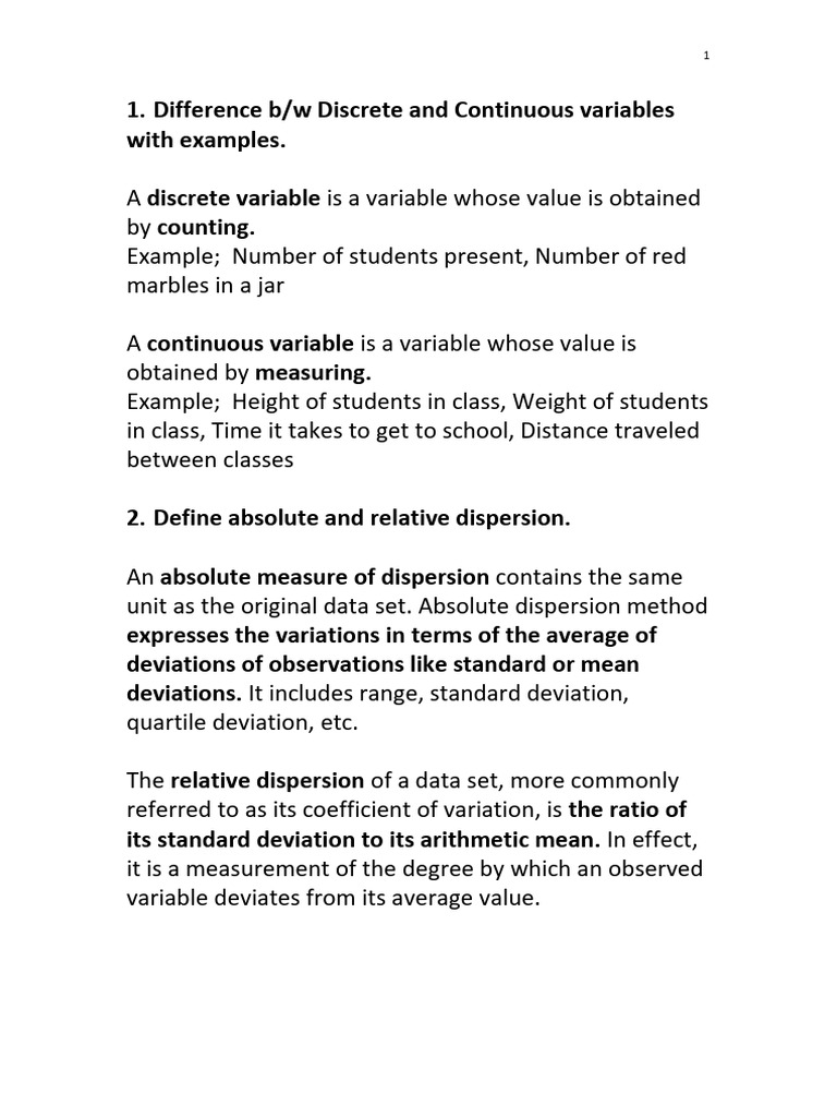 Biostatistics Definitions Pdf Mean Variance