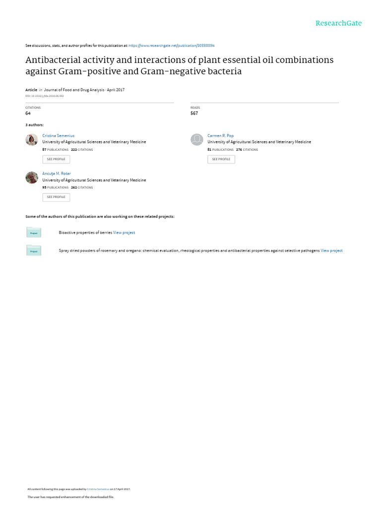Antibacterial Activity and Interactions of Plant Essential Oil ...