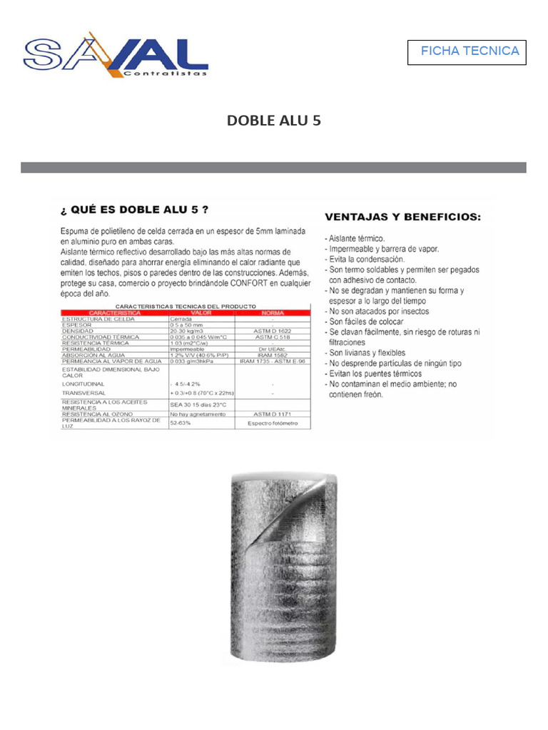 Ficha Tecnica Doble Alu 5 | PDF